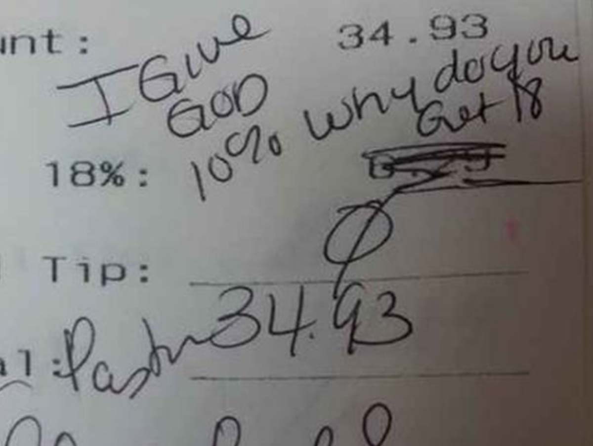 Outrageous things people actually wrote on restaurant receipts