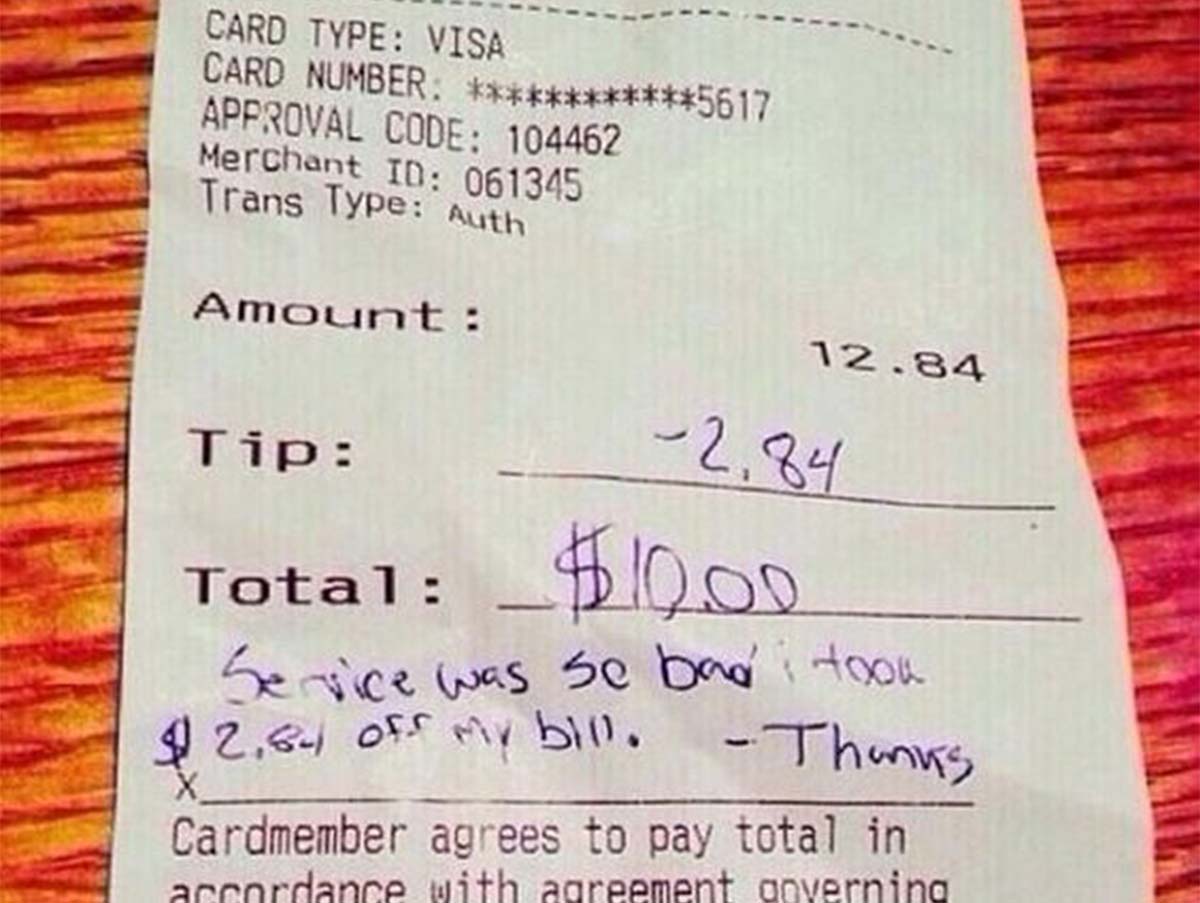 Outrageous things people actually wrote on restaurant receipts