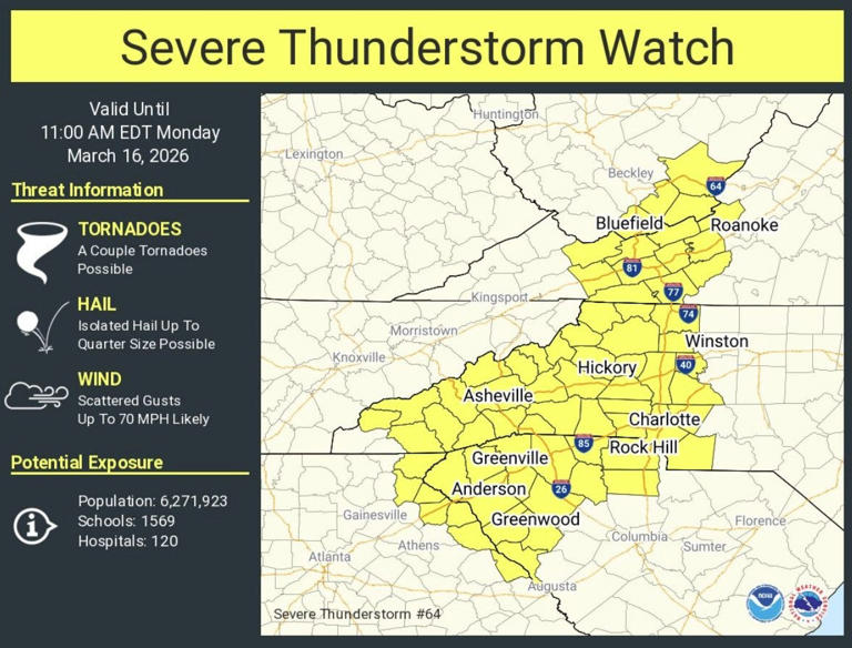 South Carolina hit with severe storm warnings on March 16. Latest forecast