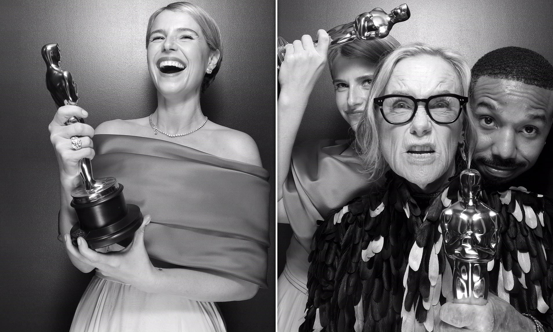 Oscar winners Jessie Buckley, Michael B Jordan and Amy Madigan pose for ...