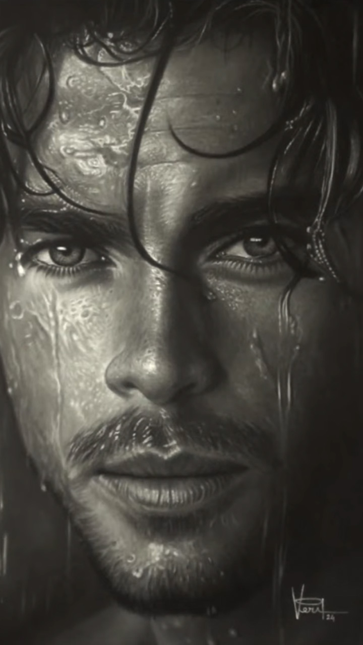 Dapper gentleman in the rain: Hyper-realistic freehand drawing ...