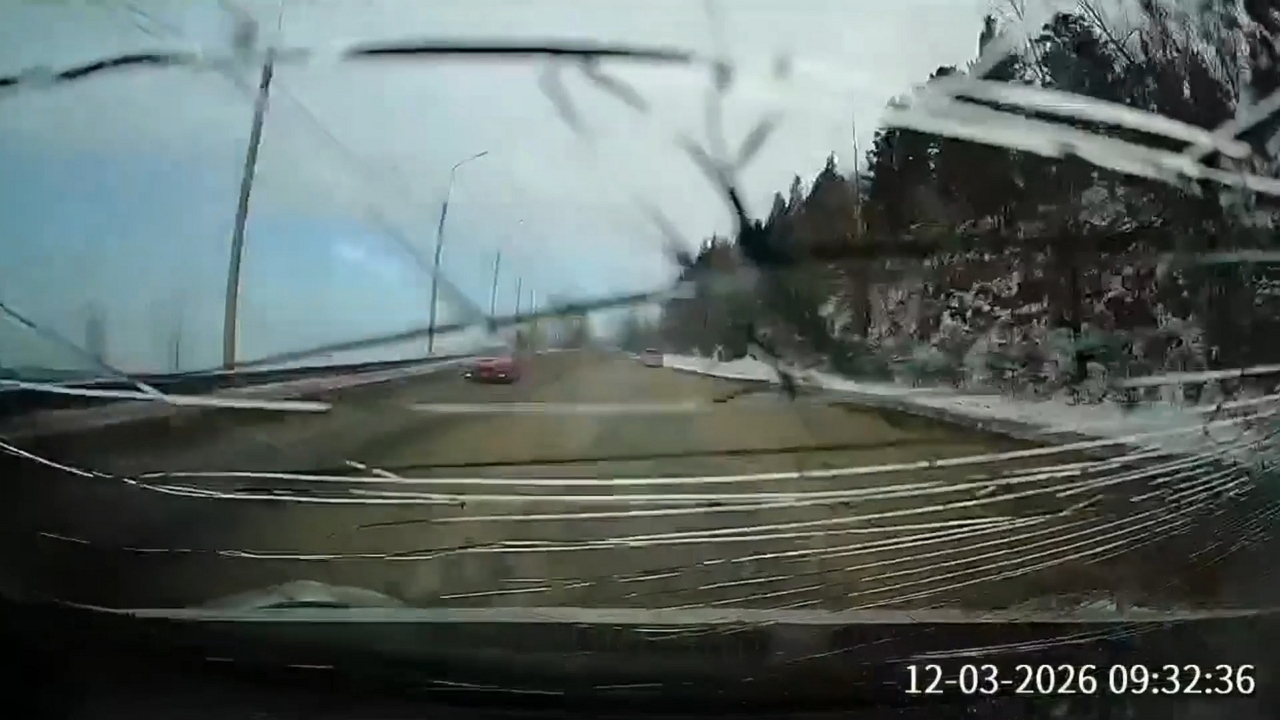 Metal beam pierces windshield of moving car on highway near Irkutsk, Russia