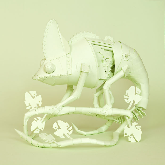 20 different artists created paper art pieces using only one color each