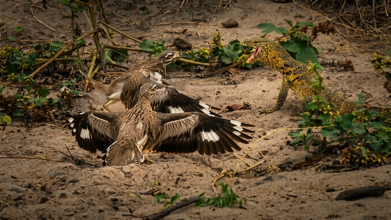 Watch what happens when a lizard gets cornered by two birds