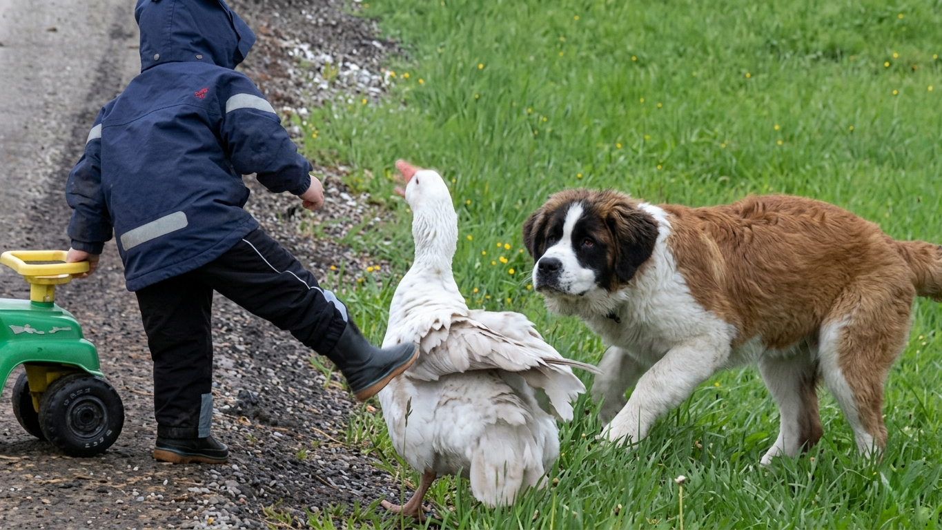 Watch what happens when a boy and his dog attack a goose