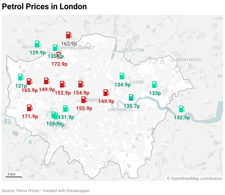 London's cheapest and most expensive petrol prices as fuel cost jumps