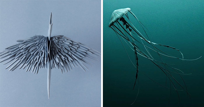 20 different artists created paper art pieces using only one color each
