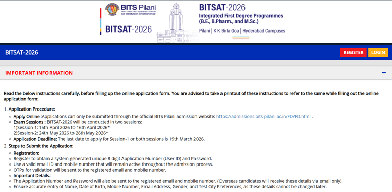 BITSAT 2026 registration deadline extended: Check direct link to apply here