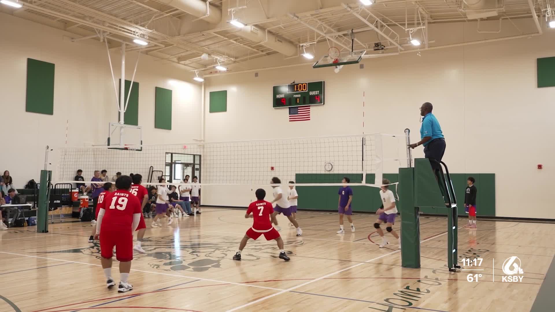 Righetti High School volleyball plays in Guadalupe Junior High's new gym