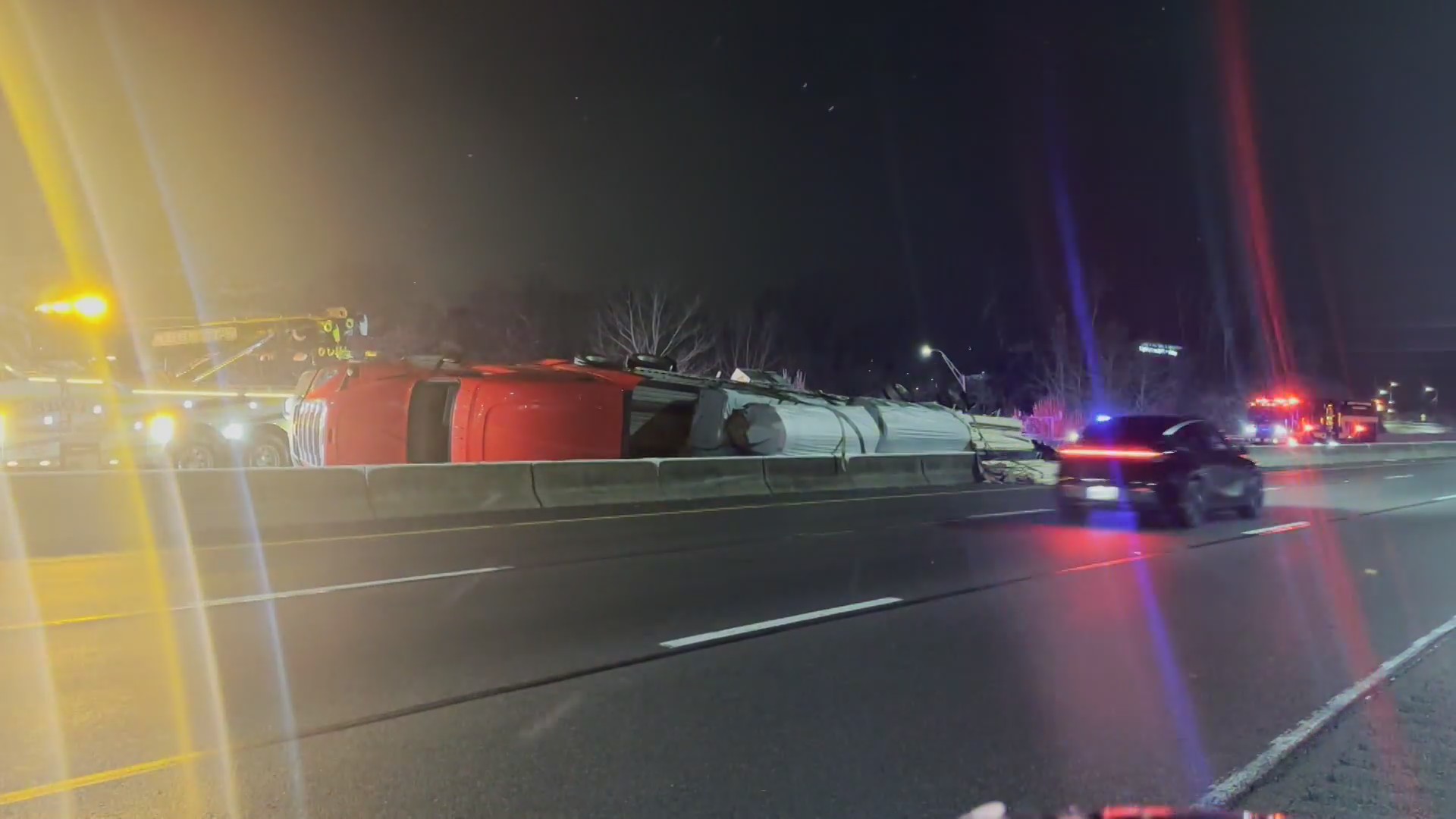 Tractor-trailer overturns on I-64 East near South Charleston