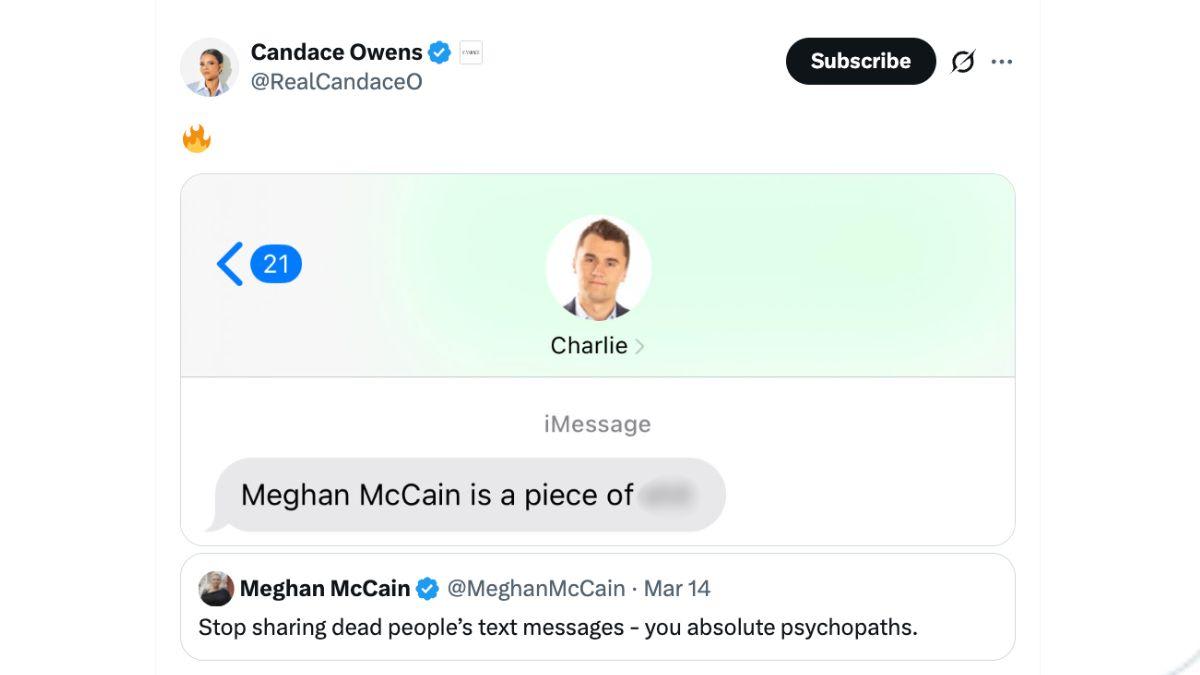 Candace Owens exposes alleged text message of Charlie Kirk bashing ...