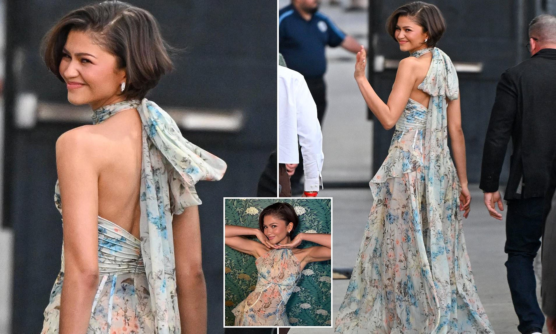 Zendaya is a vision as she heads to Jimmy Kimmel Live in a floral ...
