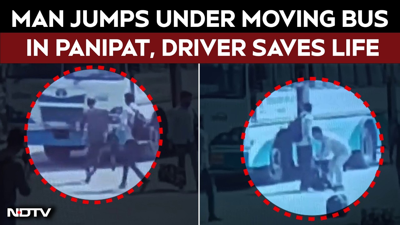 On camera: Man jumps under moving bus in Panipat, driver stops bus just ...
