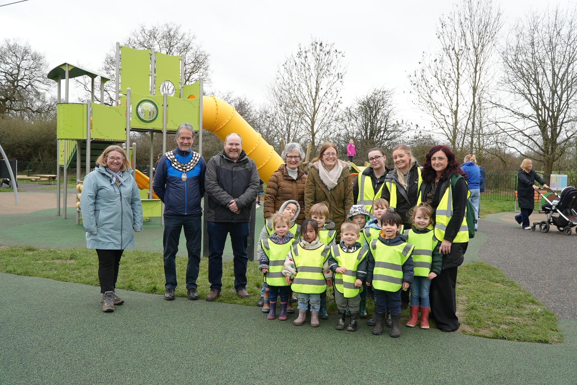 Kenilworth pre-school children try out newly installed play equipment ...