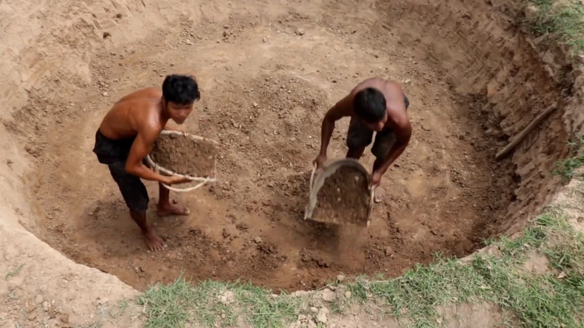 Digging into a hill to build a hidden underground pool with waterfall!