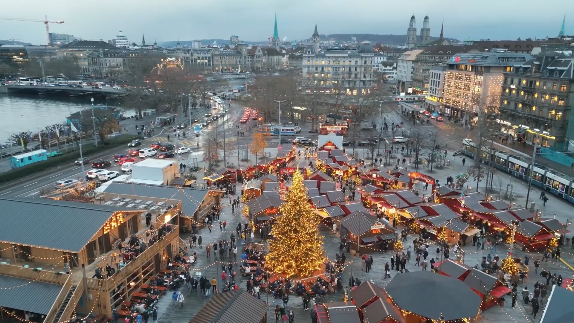 Drone views of Zürich's Christmas markets: Switzerland at its most festive