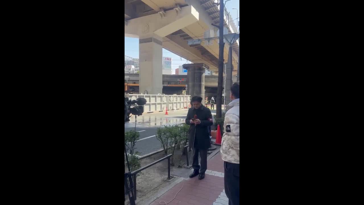 Huge steel pipe emerges from road surface in Japan