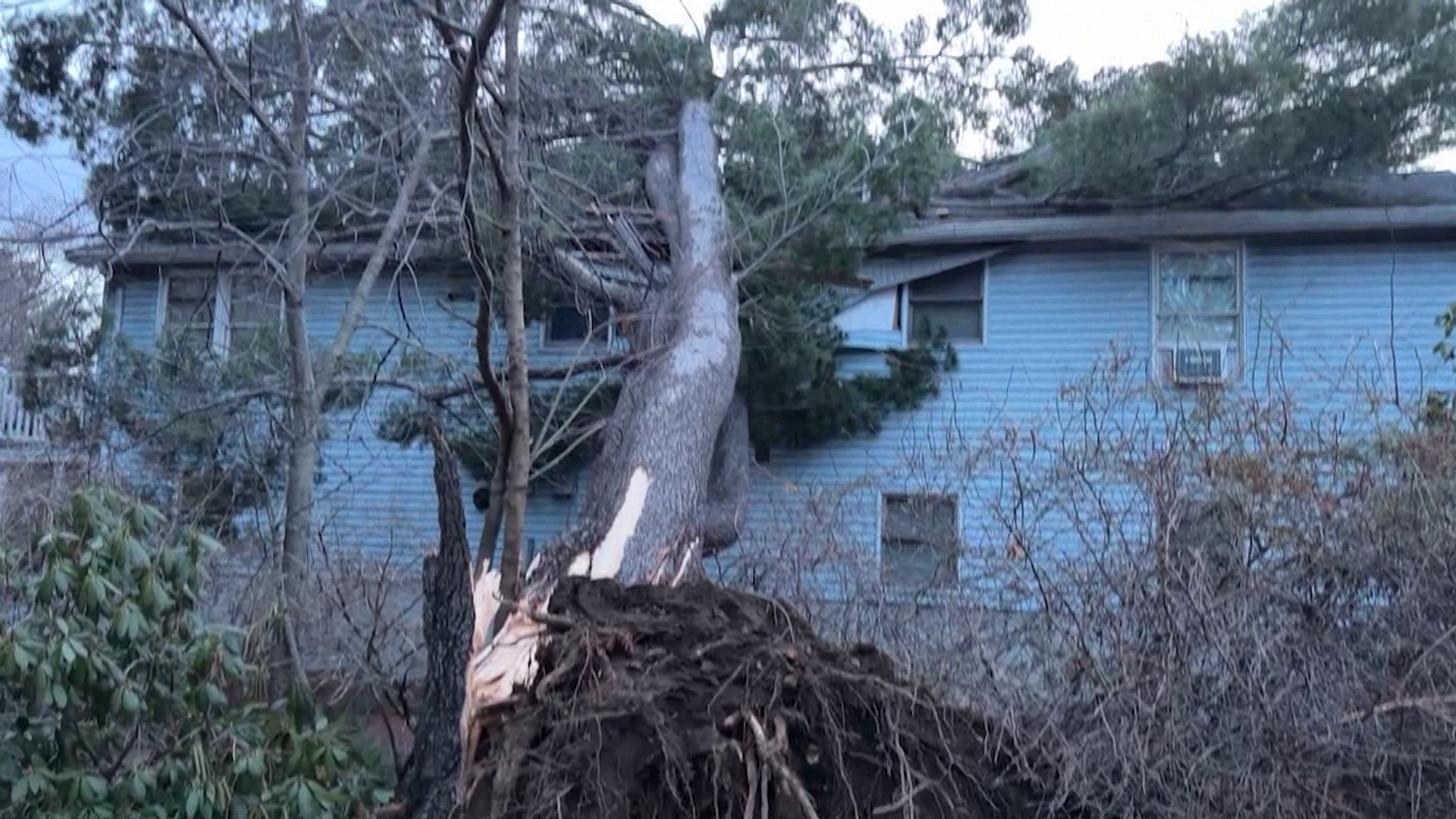 Gusty winds down trees, scaffolding; thousands left without power in Mass.