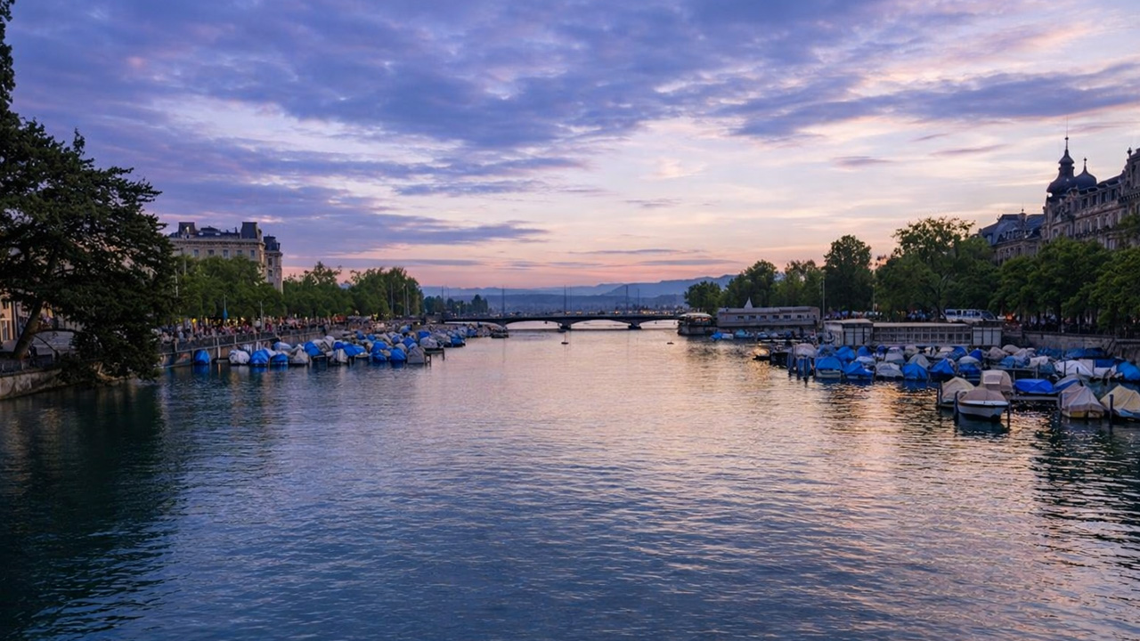 Zurich at sunset feels surprisingly calm