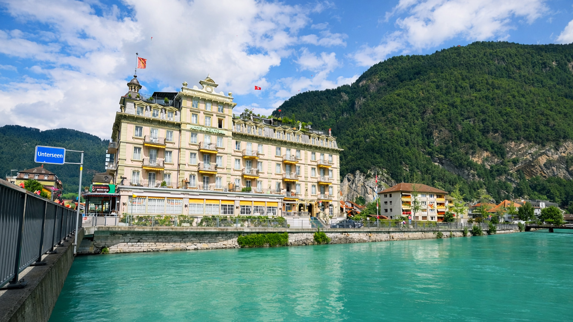 Interlaken Switzerland scenic town between two alpine lakes (4K)