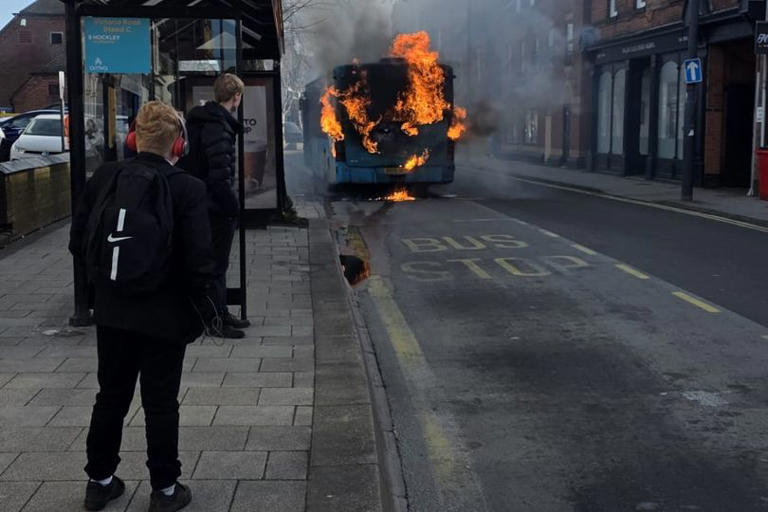 Watch as bus bursts into flames in Tamworth street as passengers evacuated