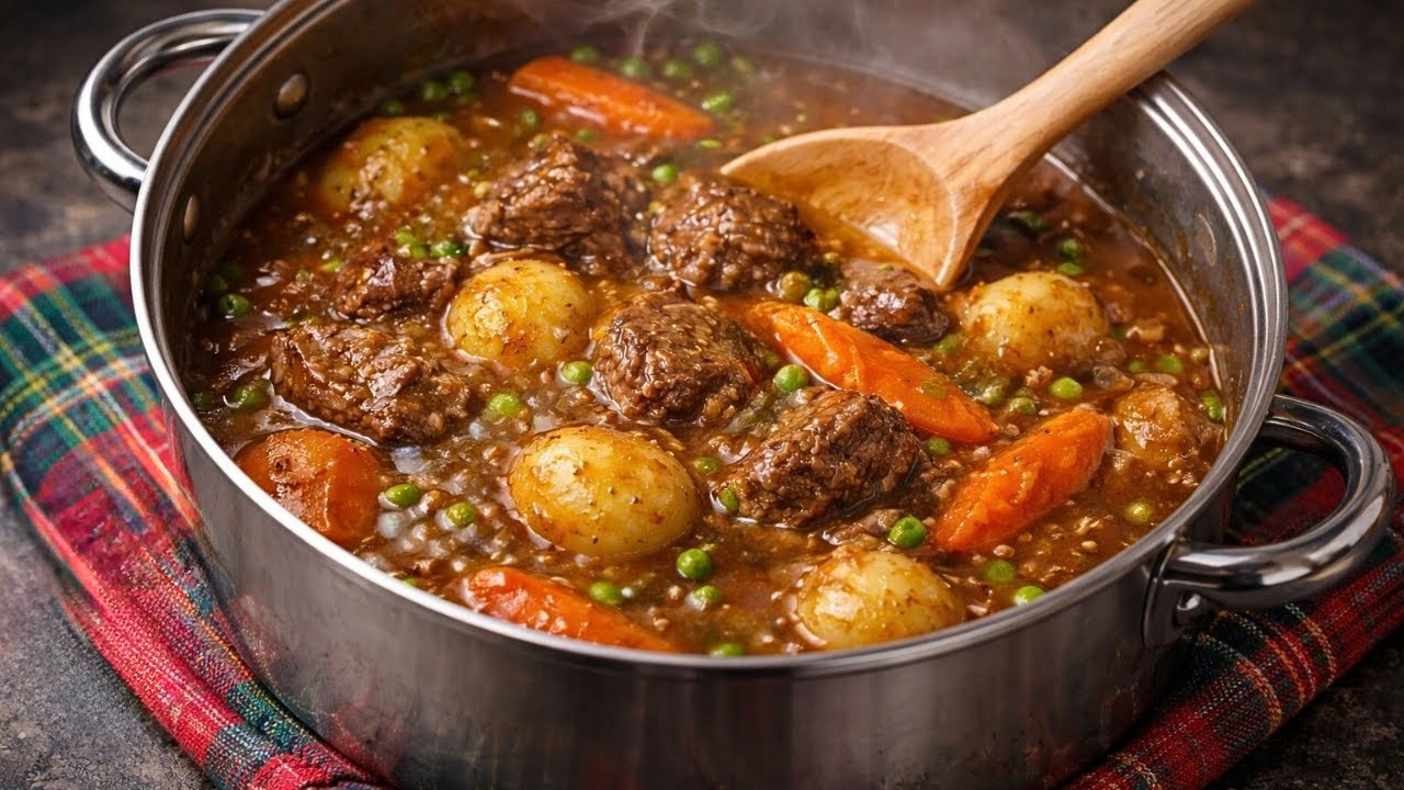 Simple Scottish-style warm stew with beef and potatoes