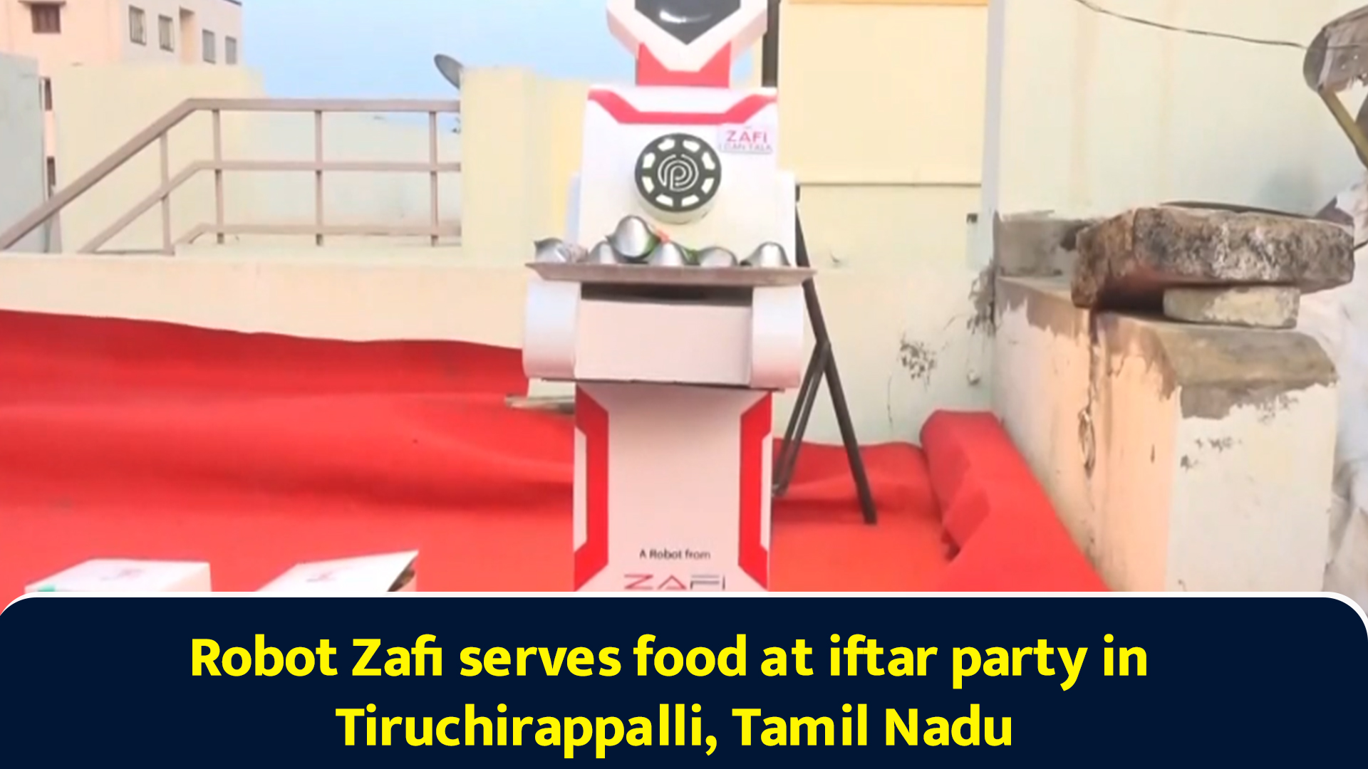 Robot Zafi serves food at iftar party in Tiruchirappalli, Tamil Nadu