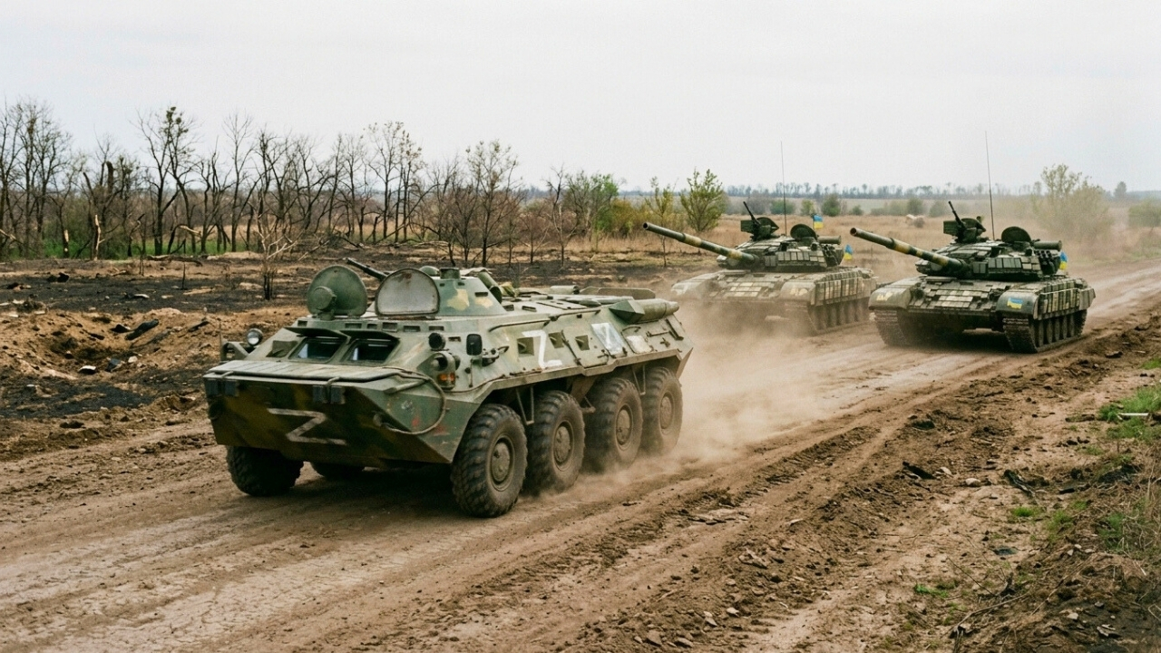 A Russian BTR drove straight toward two Ukrainian tanks and the ...