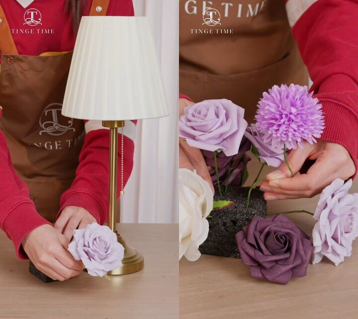 Lavender & plum floral lamp DIY | Romantic spring wedding table decor