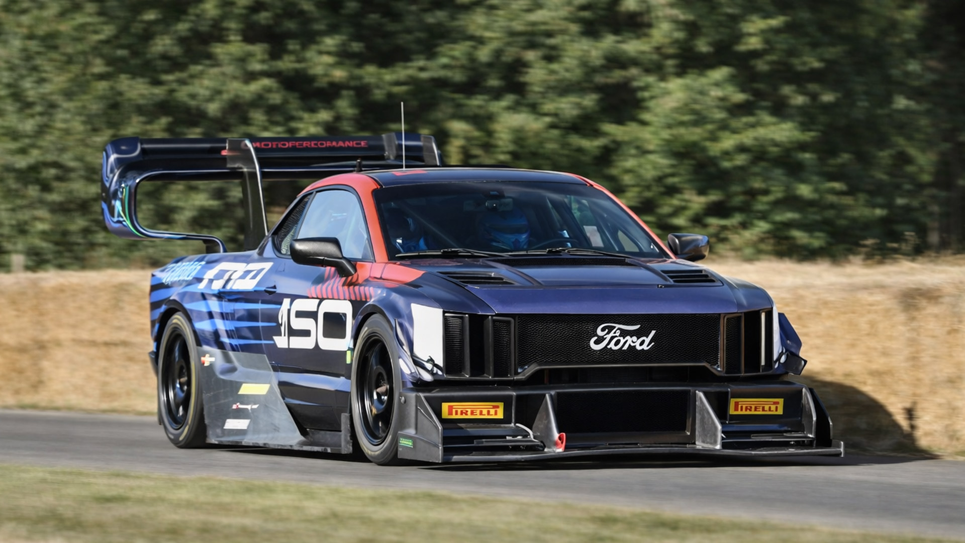 Super fast Ford car racing on the track