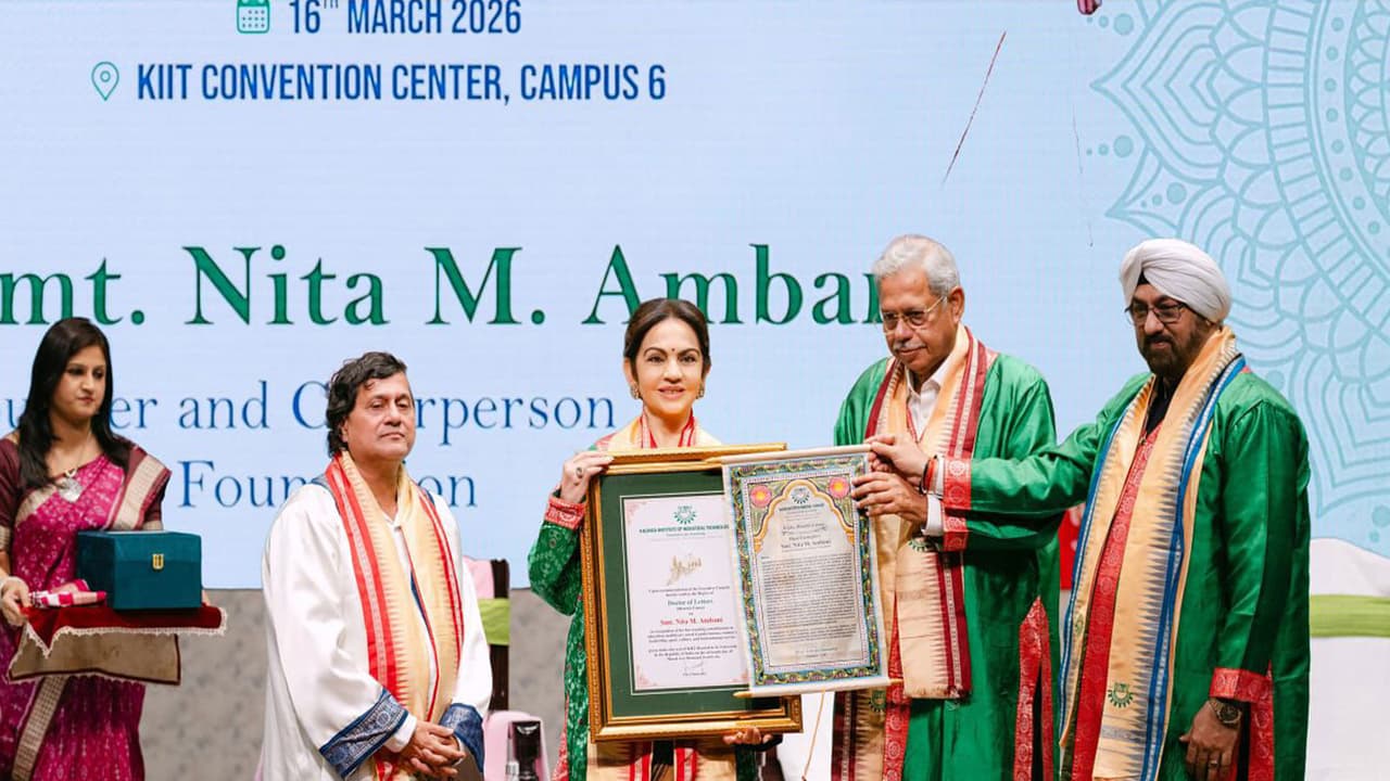Nita Ambani receives honorary doctorate, KISS Humanitarian Award 2025