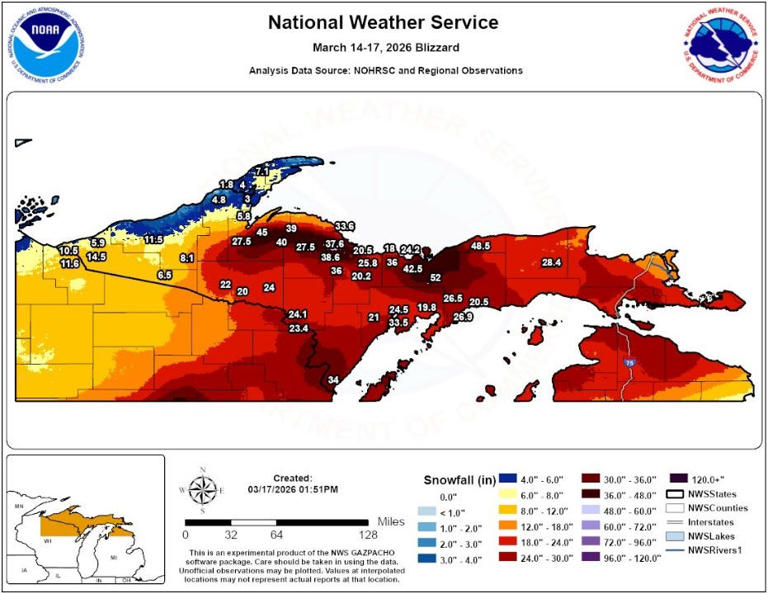 More than 4 feet of snow in UP See where records fell this week