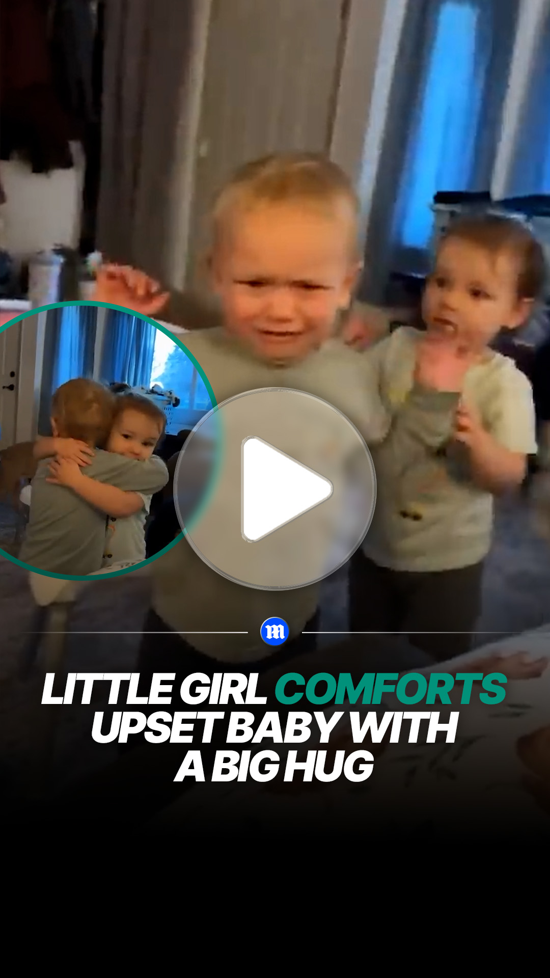 Little girl gently comforts crying baby boy