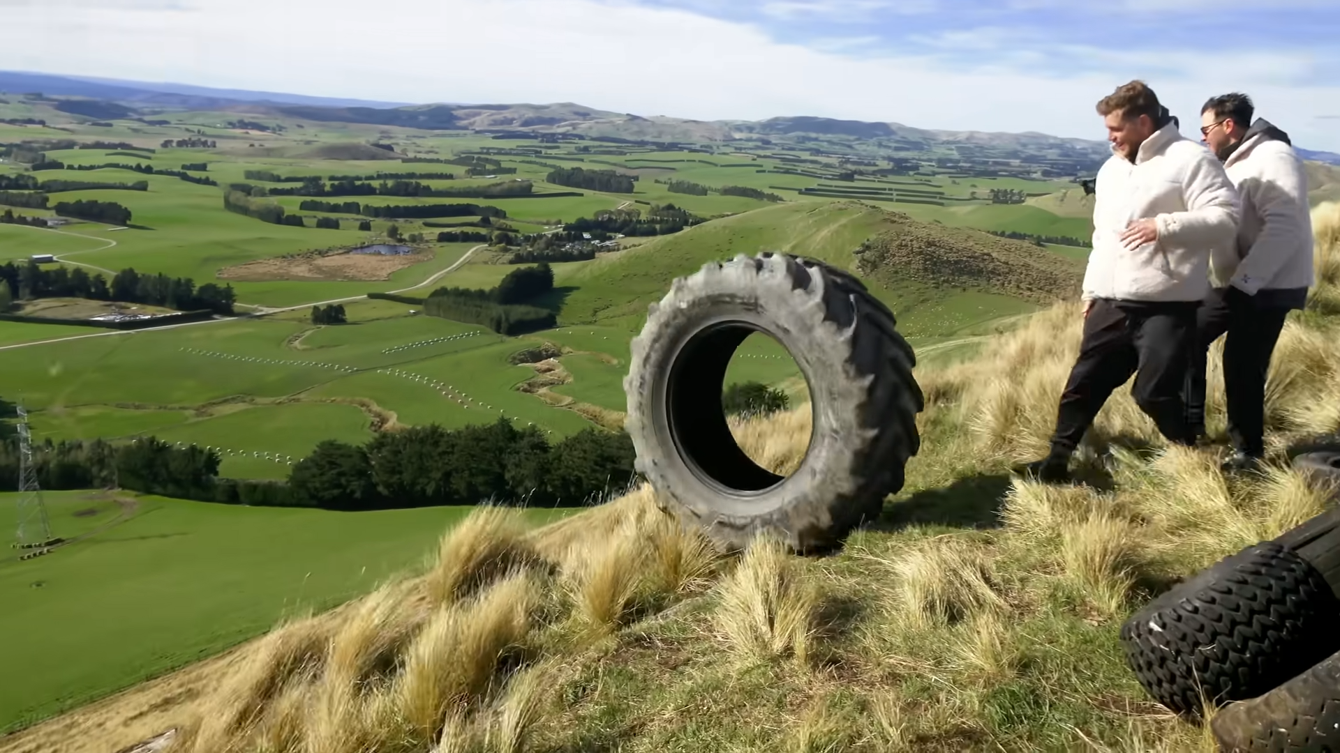 Watch what happens when giant tires race down a mountain