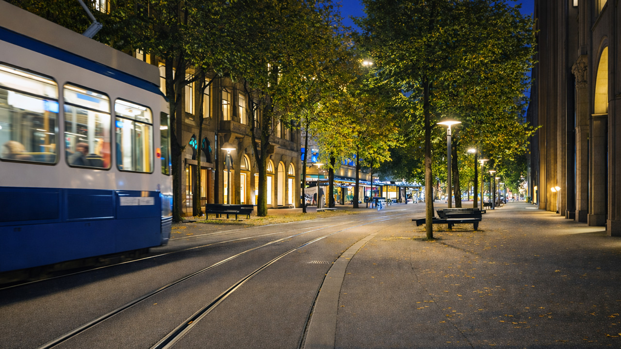 Zurich at night feels quiet and elegant