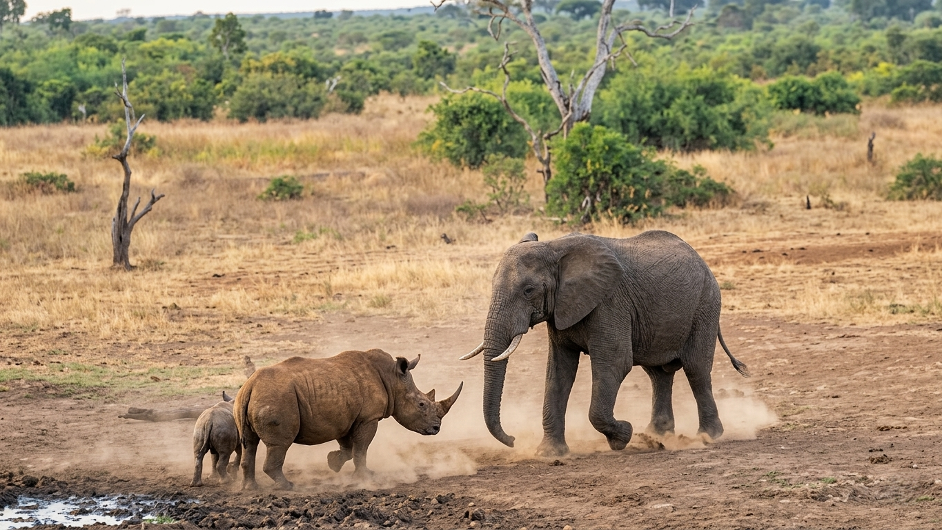 Watch what happens when a rhino and an elephant get into a fight
