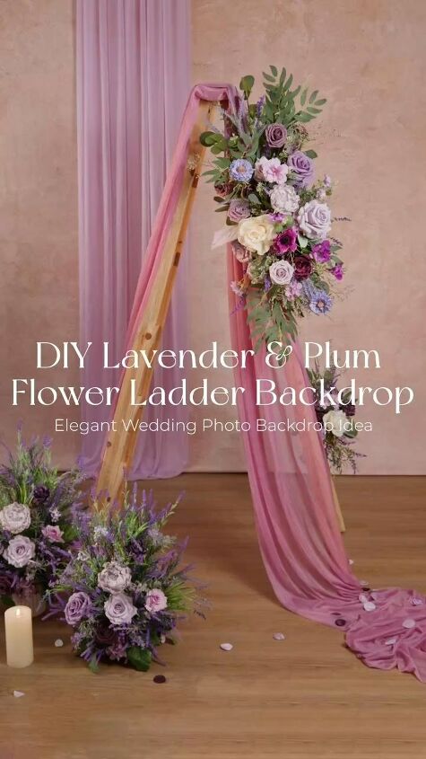 DIY lavender flower ladder backdrop | Spring wedding photo decor