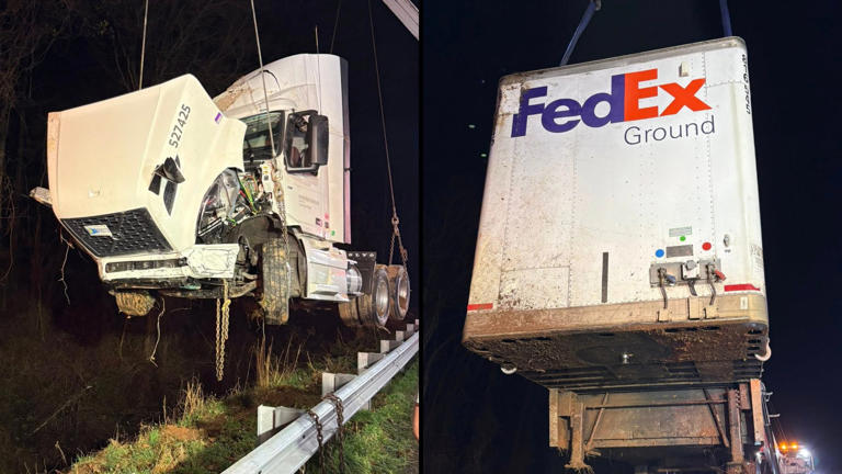 FedEx truck crashed down embankment on I-40 in Burke County: See ...
