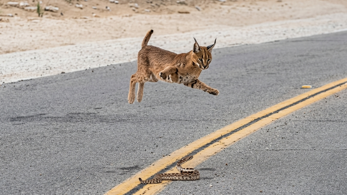 Watch what happens when a snake attacks a caracal