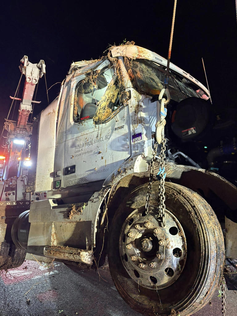 FedEx truck crashed down embankment on I-40 in Burke County: See ...