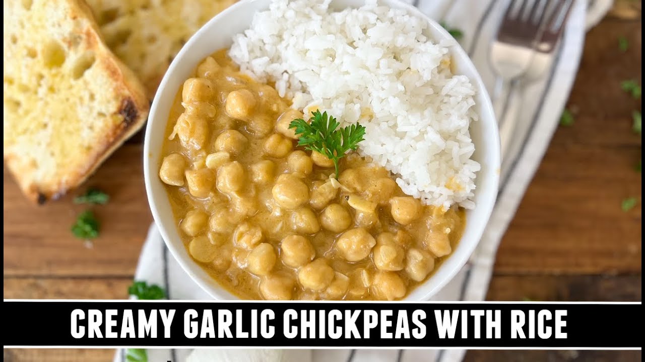 Creamy garlic chickpeas with rice | Easy one-pot comfort meal recipe