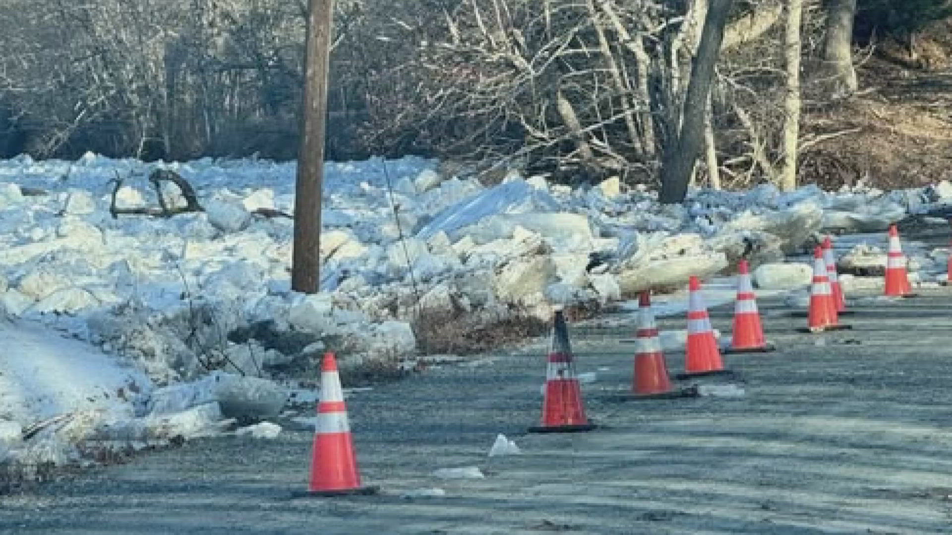 Work to prevent ice jam release along Pleasant River