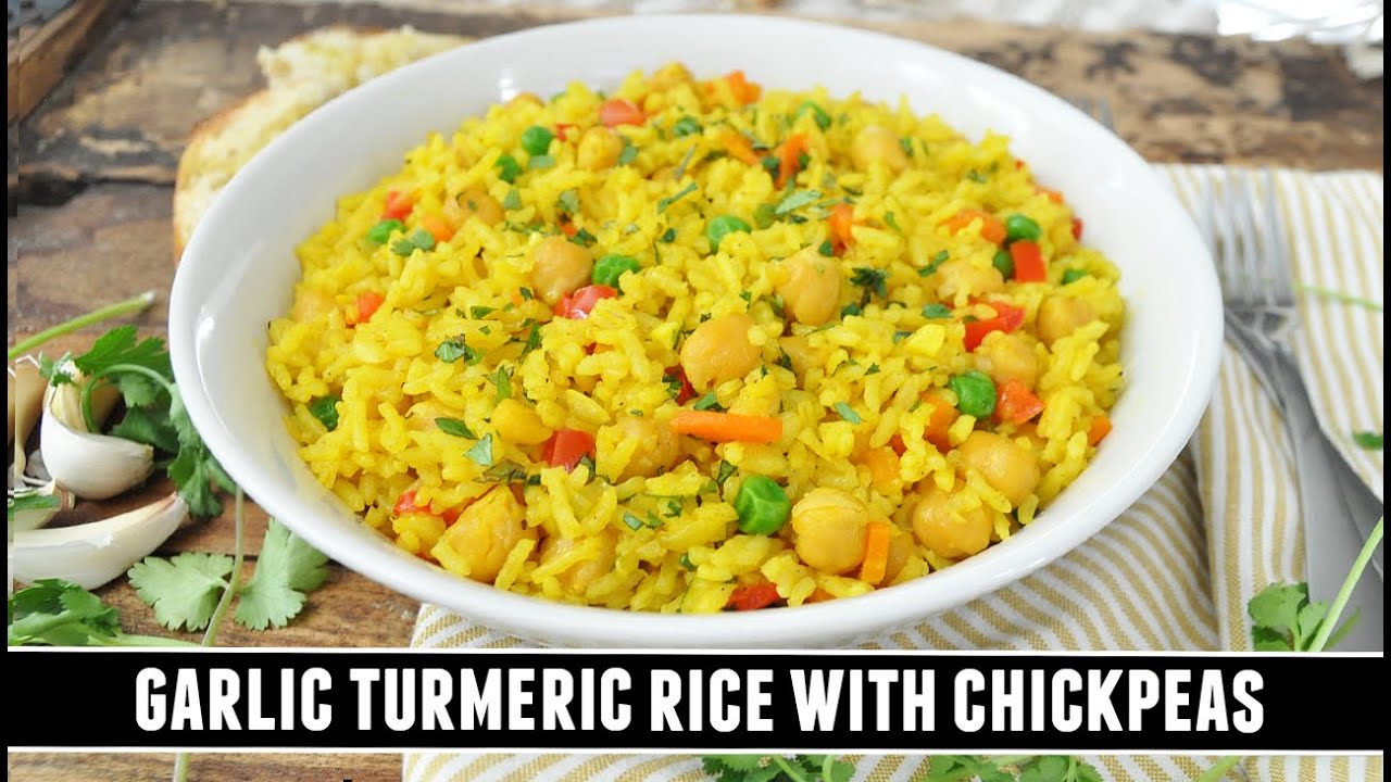 Garlic turmeric rice with chickpeas: Healthy one-pan plant-based meal