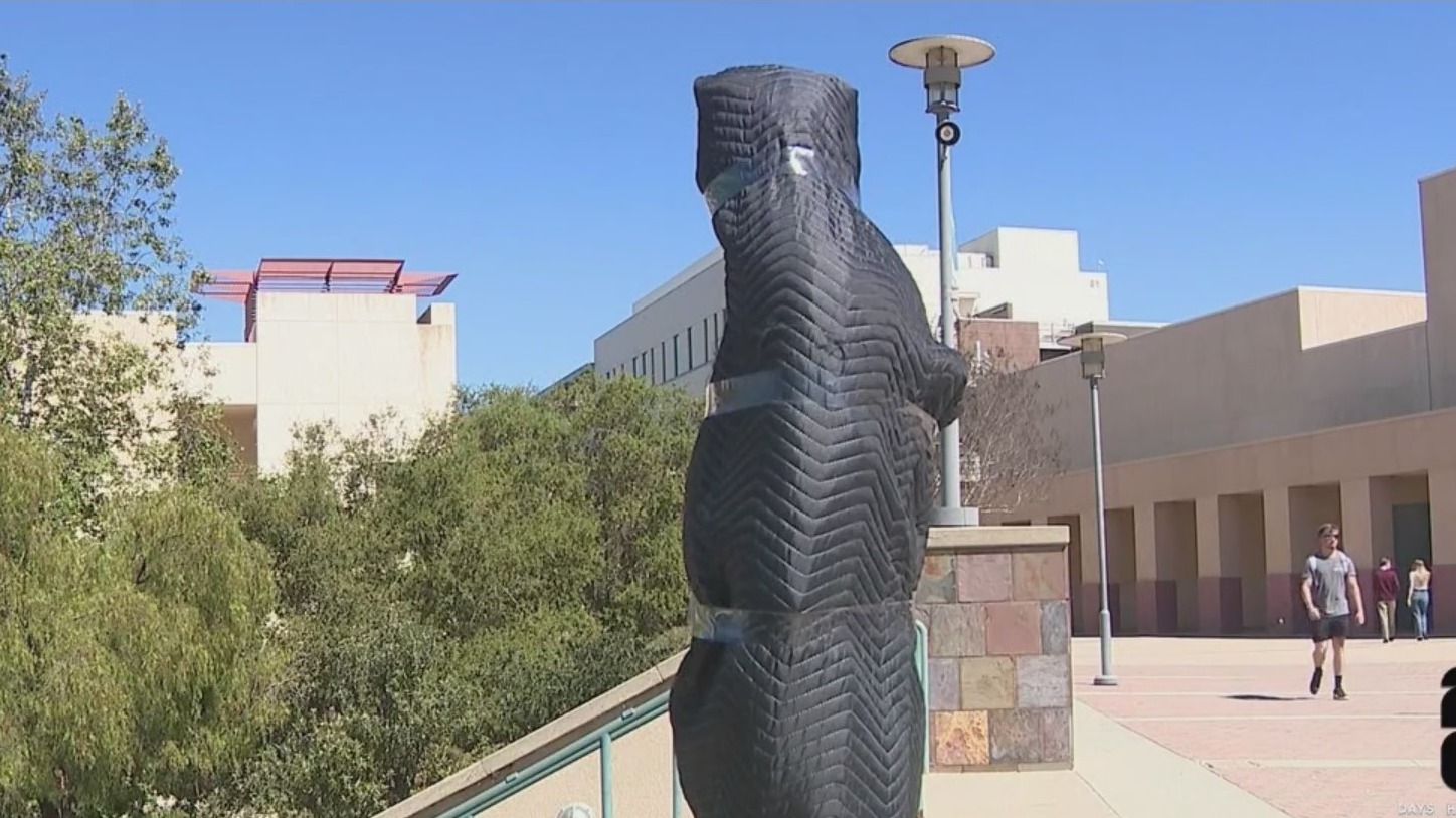 Cesar Chavez statue covered at Cal State San Marcos