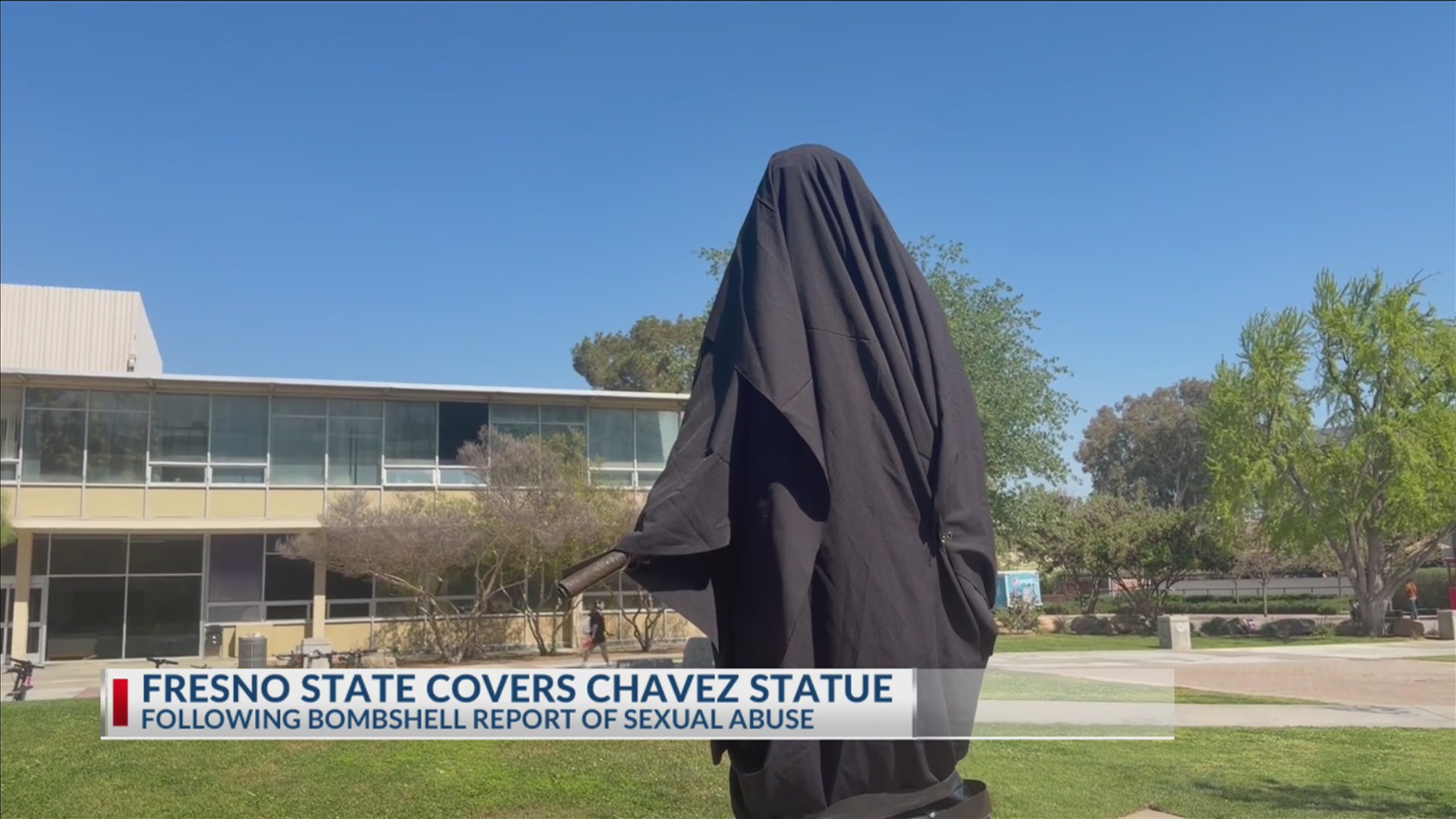 Fresno State covers up statue of Cesar Chavez