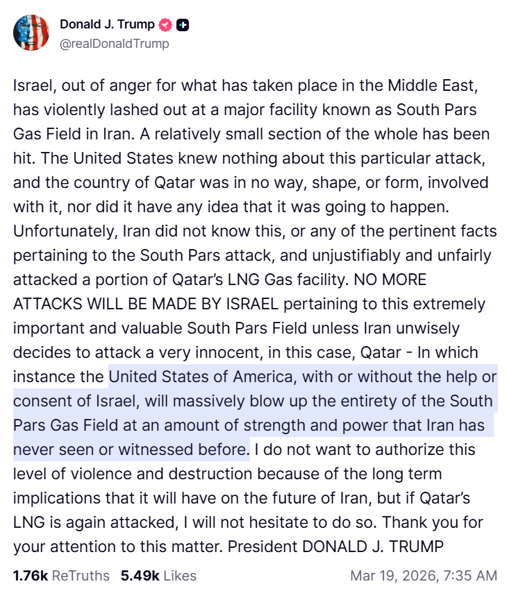 Trump threatens to 'massively' attack Iran if Qatar's LNG is struck ...