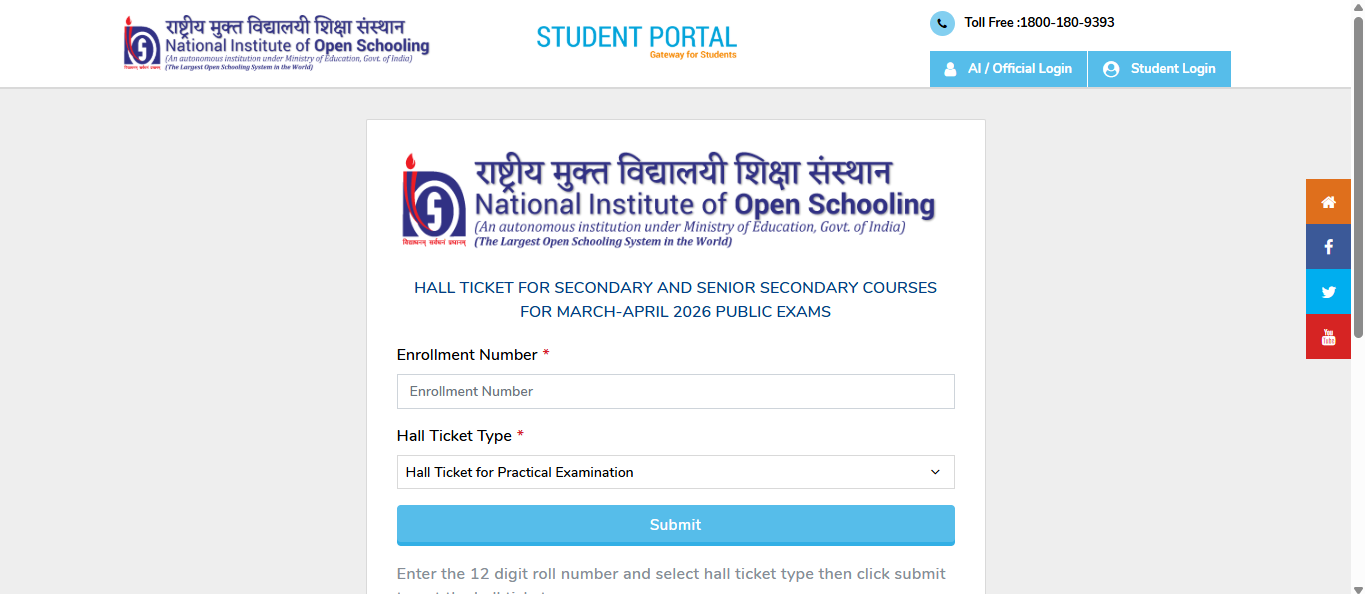 NIOS class 10, 12 practical exams 2026 underway, download hall ticket ...