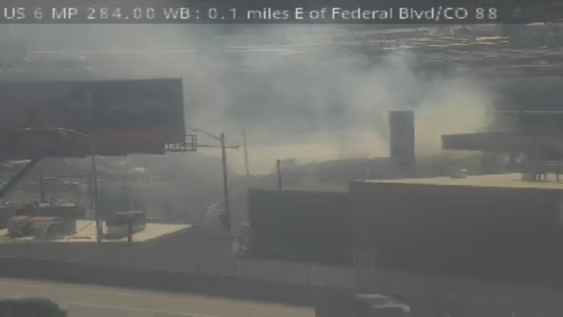 Smoke seen from fire near Federal and US 6 in Denver