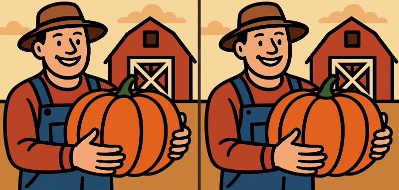 Find 3 differences in farmer holding a pumpkin in just 49 seconds!