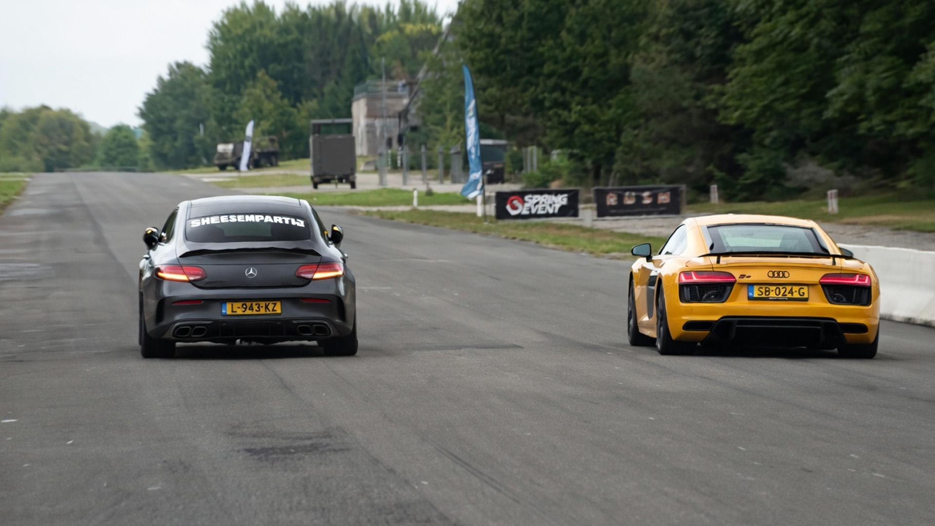 Big powers Mercedes-AMG C63S takes on Audi R8 in drag race battle